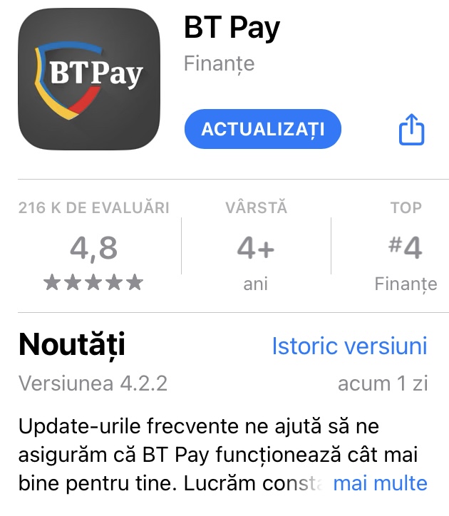 Cum se actualizează aplicația BT Pay? - IntreabaBanca.ro